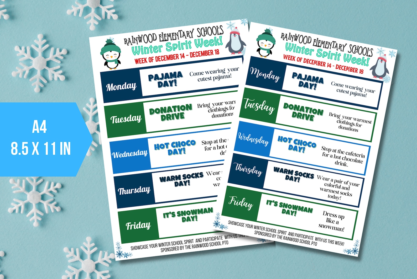 EDITABLE Winter Spirit Week Schedule Flyer Printable DIY Spirit Week ...