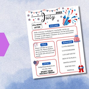 EDITABLE July Newsletter Template, Classroom Printable Handout Flyer ...