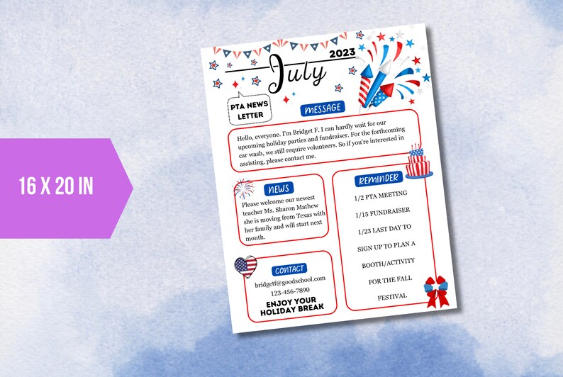 EDITABLE July Newsletter Template Classroom Printable Handout - Etsy