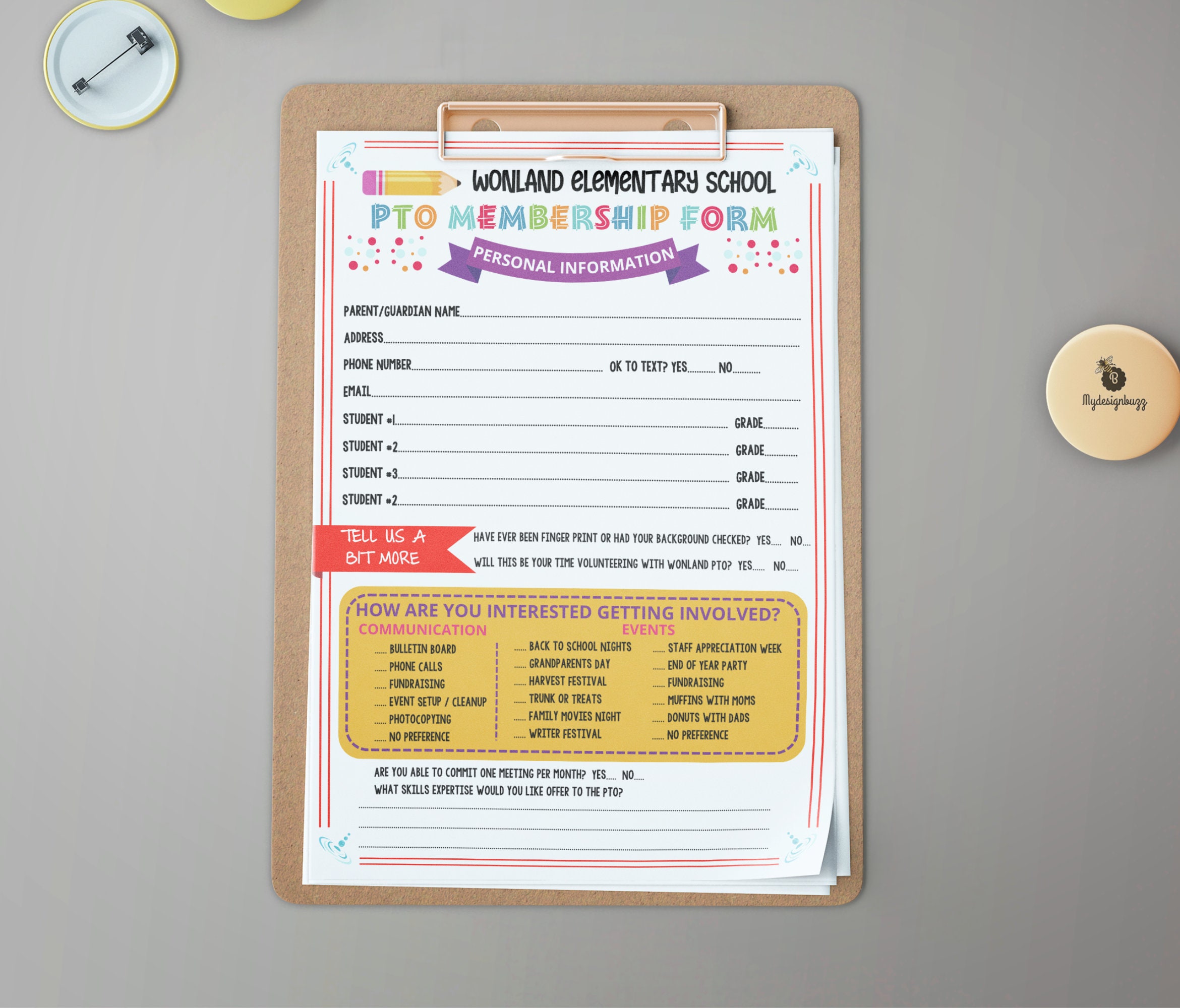 Printable/editable PTO PTA Membership Form, Pto/pta Parent Volunteer ...