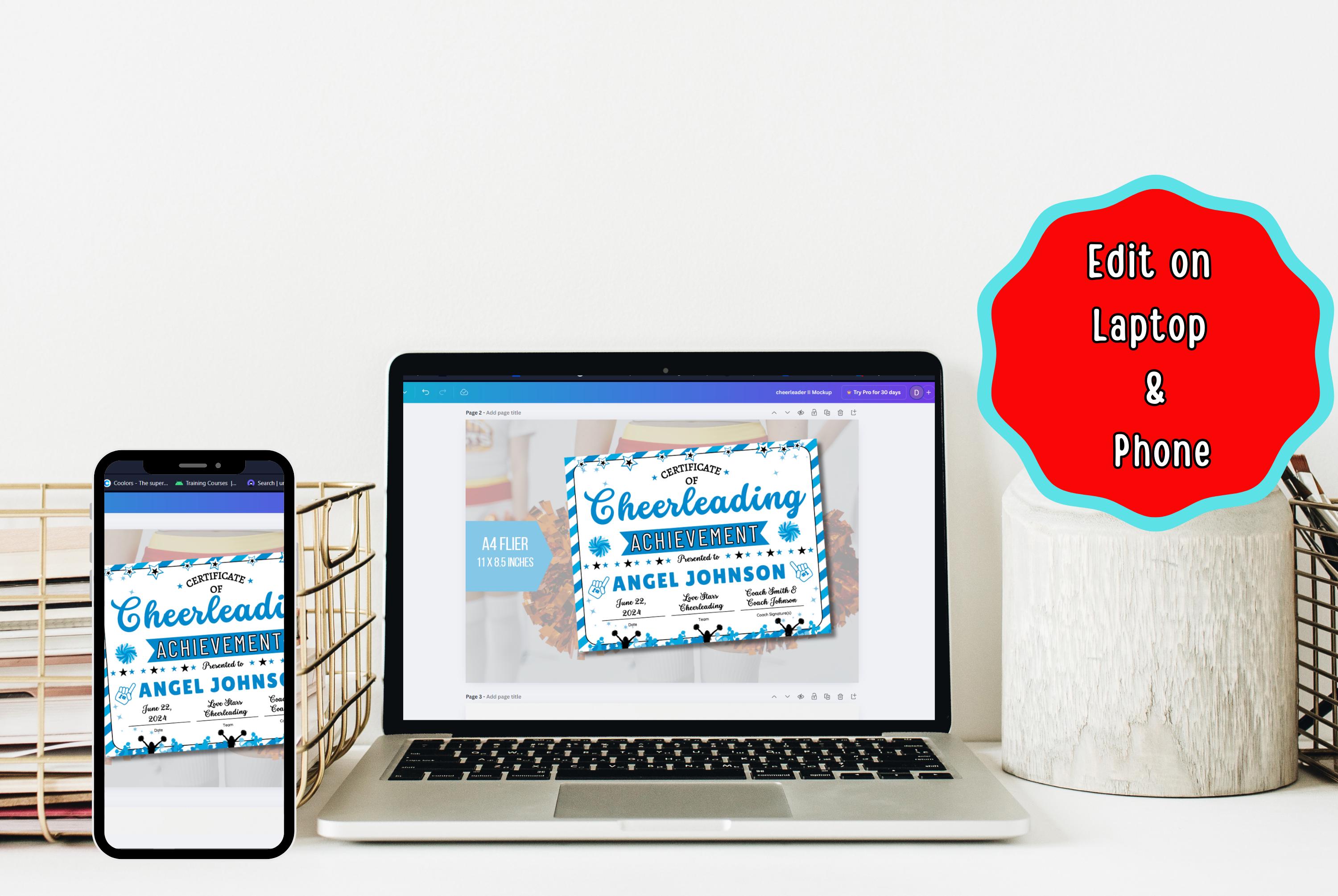 EDITABLE Cheerleader Certificate, Cheer Certificates Sports Award ...