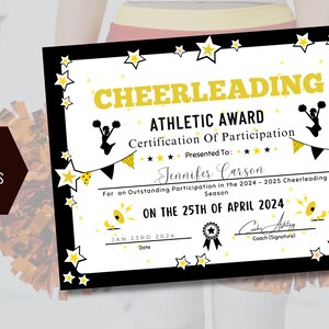 EDITABLE Cheerleader Certificate, Cheer Certificates Sports Award ...