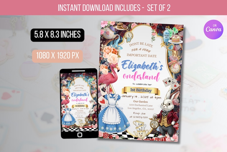 EDITABLE Dont Be Late Onderland Birthday Invite, 1st Birthday Girl Tea ...