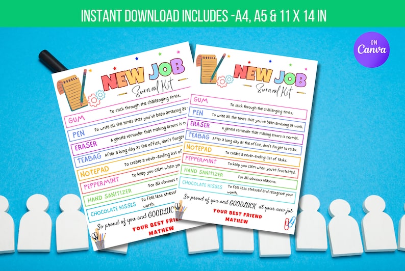 EDITABLE Job Survival Kit Template First Day at Job - Etsy