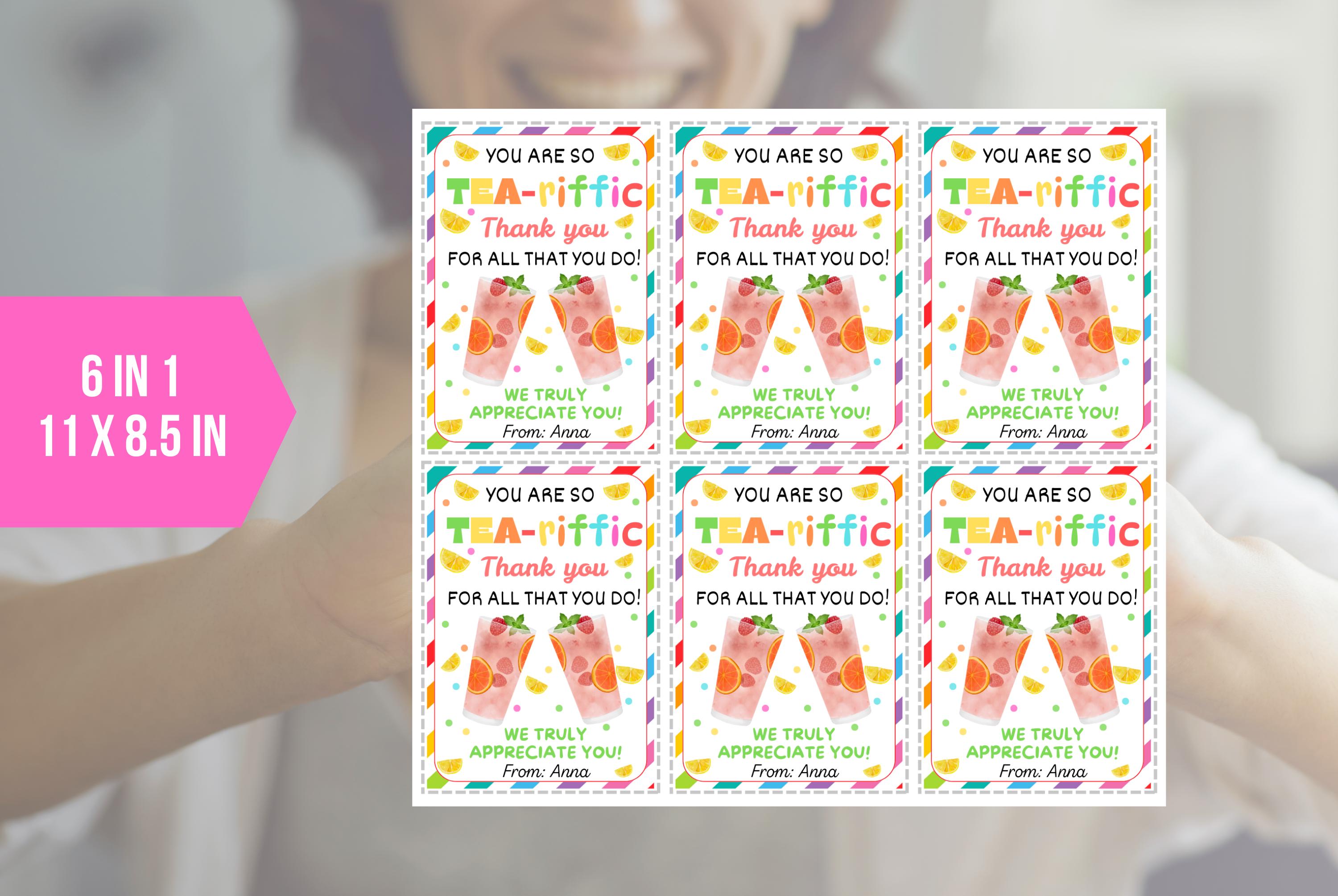 EDITABLE You're Tea-riffic Iced Tea Gift Tags, Teacher Appreciation Tag ...