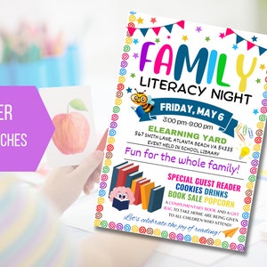 EDITABLE Family Literacy Night Flyer, PTO PTA Reading Book Sale School ...