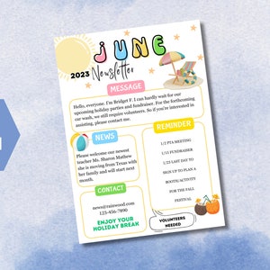 EDITABLE June PTO Newsletter Template, Classroom Printable Handout ...