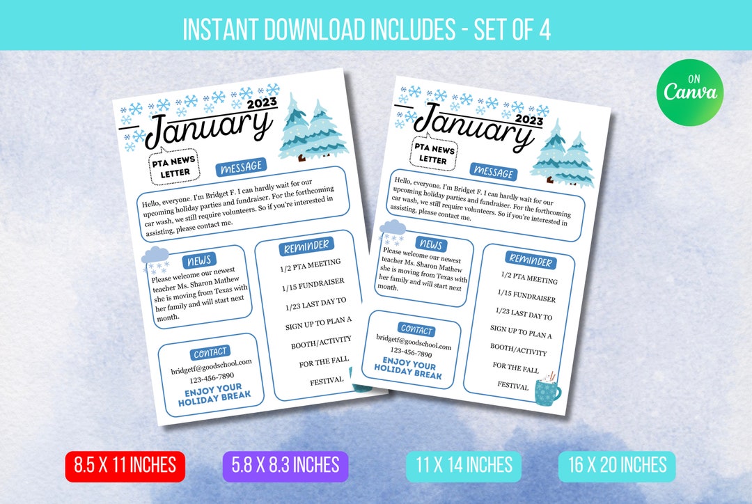 EDITABLE January Newsletter Template, Classroom Printable Handout Flyer ...