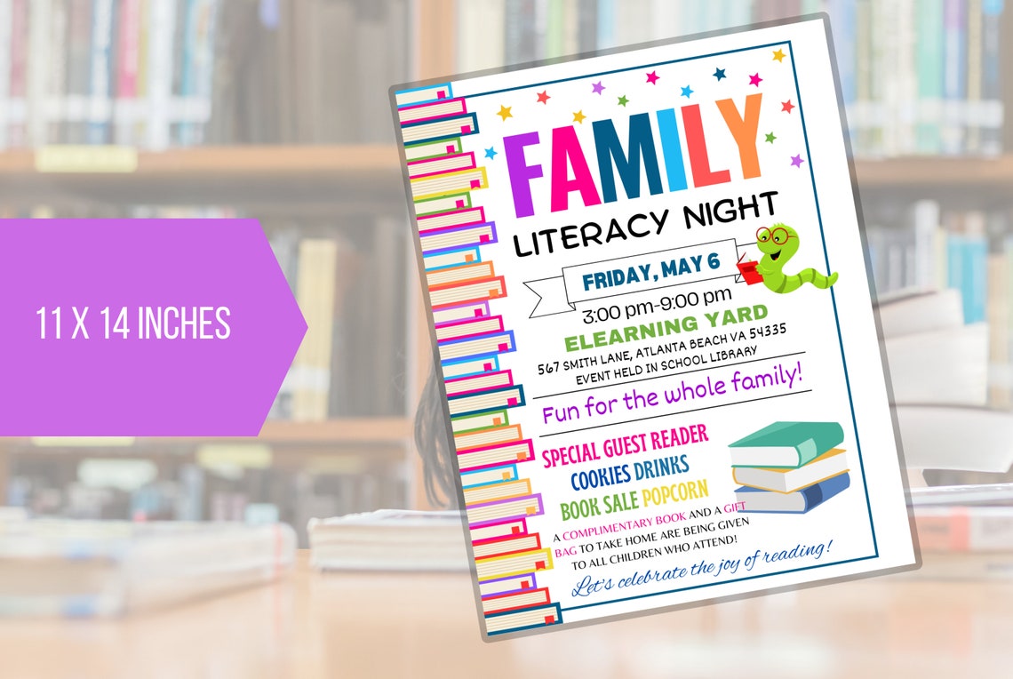 EDITABLE Family Literacy Night Flyer, PTO PTA Reading Book Sale School ...