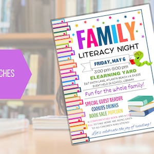 EDITABLE Family Literacy Night Flyer, PTO PTA Reading Book Sale School ...