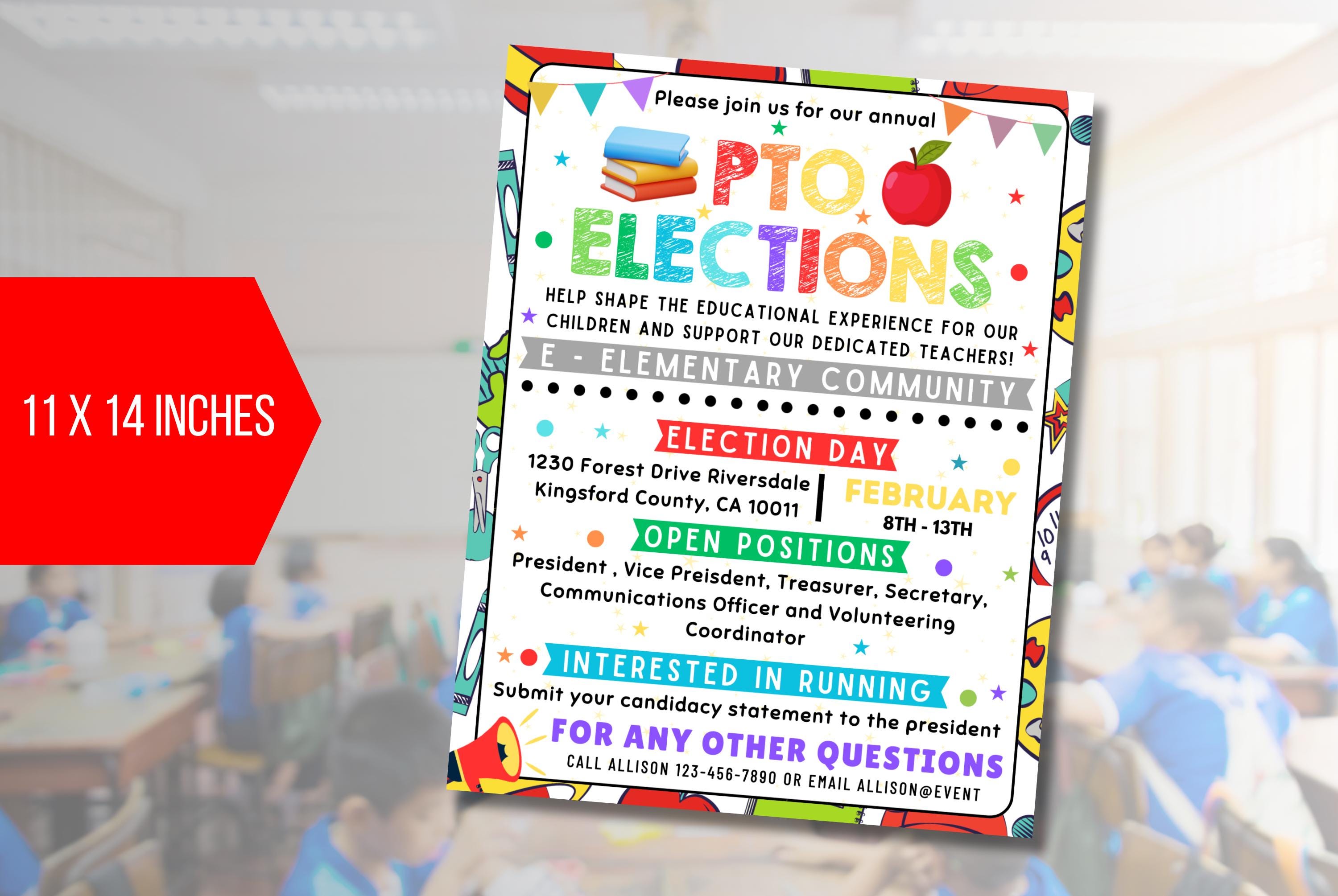 EDITABLE PTO Election Volunteer Board Member Flyer, School Board PTO ...