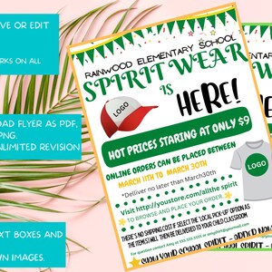 School Spirit Wear Fundraiser Flyer, Clothing T-shirt Sale, Printable ...