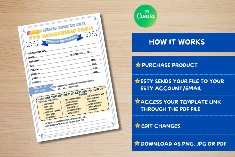 EDITABLE PTO PTA Membership Form, Pto/pta Parent Volunteer Sign up Form ...