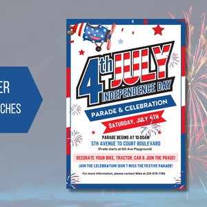 EDITABLE 4th of July Parade Flyer Invitation, People Family Parade ...