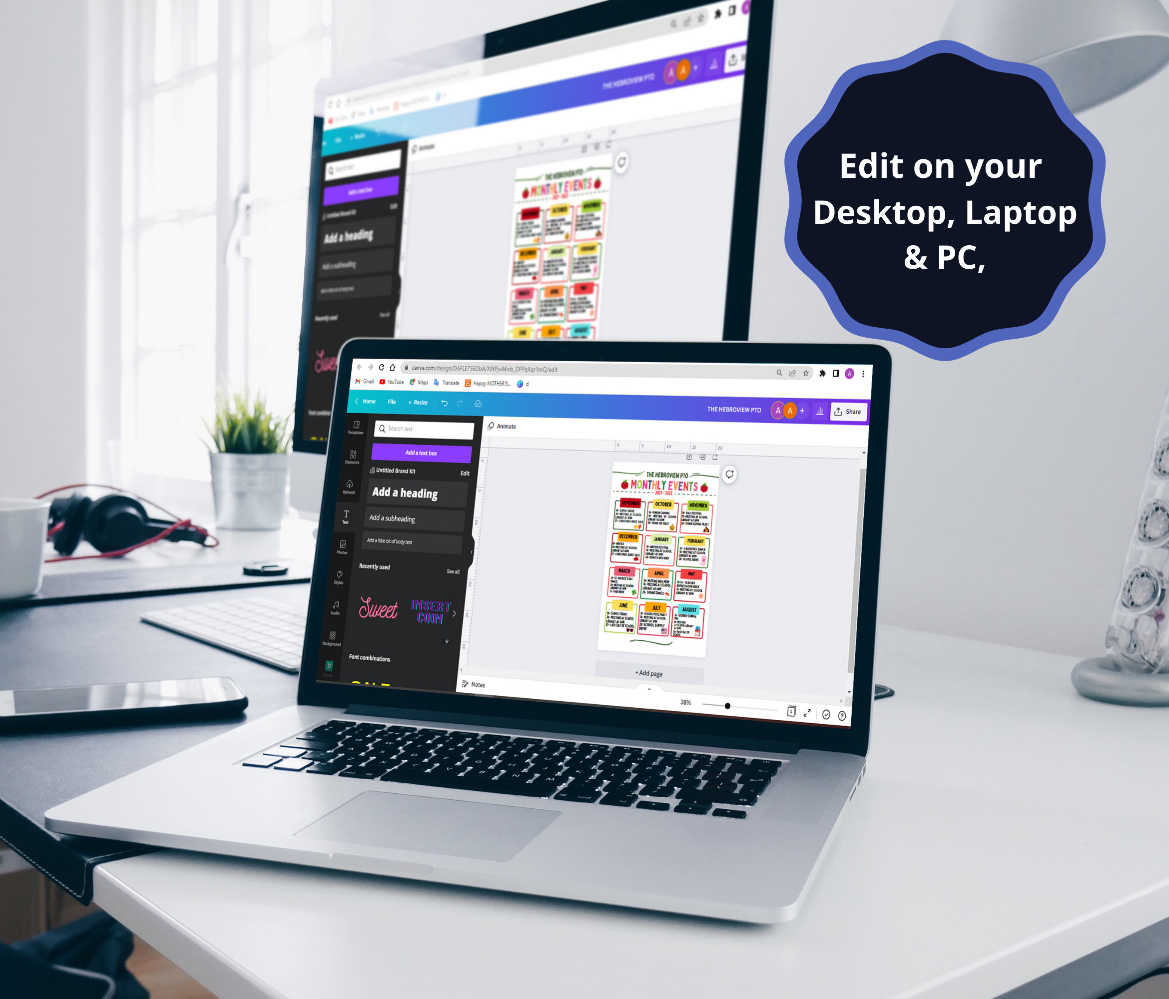 Editable Monthly Event Calendar Flyer Template, Year at a Glance ...