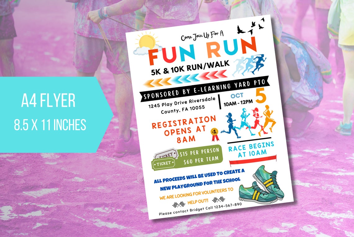 EDITABLE Color Run Invitation Flyer, School Community Fundraiser Event ...