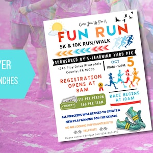 EDITABLE Color Run Invitation Flyer, School Community Fundraiser Event ...