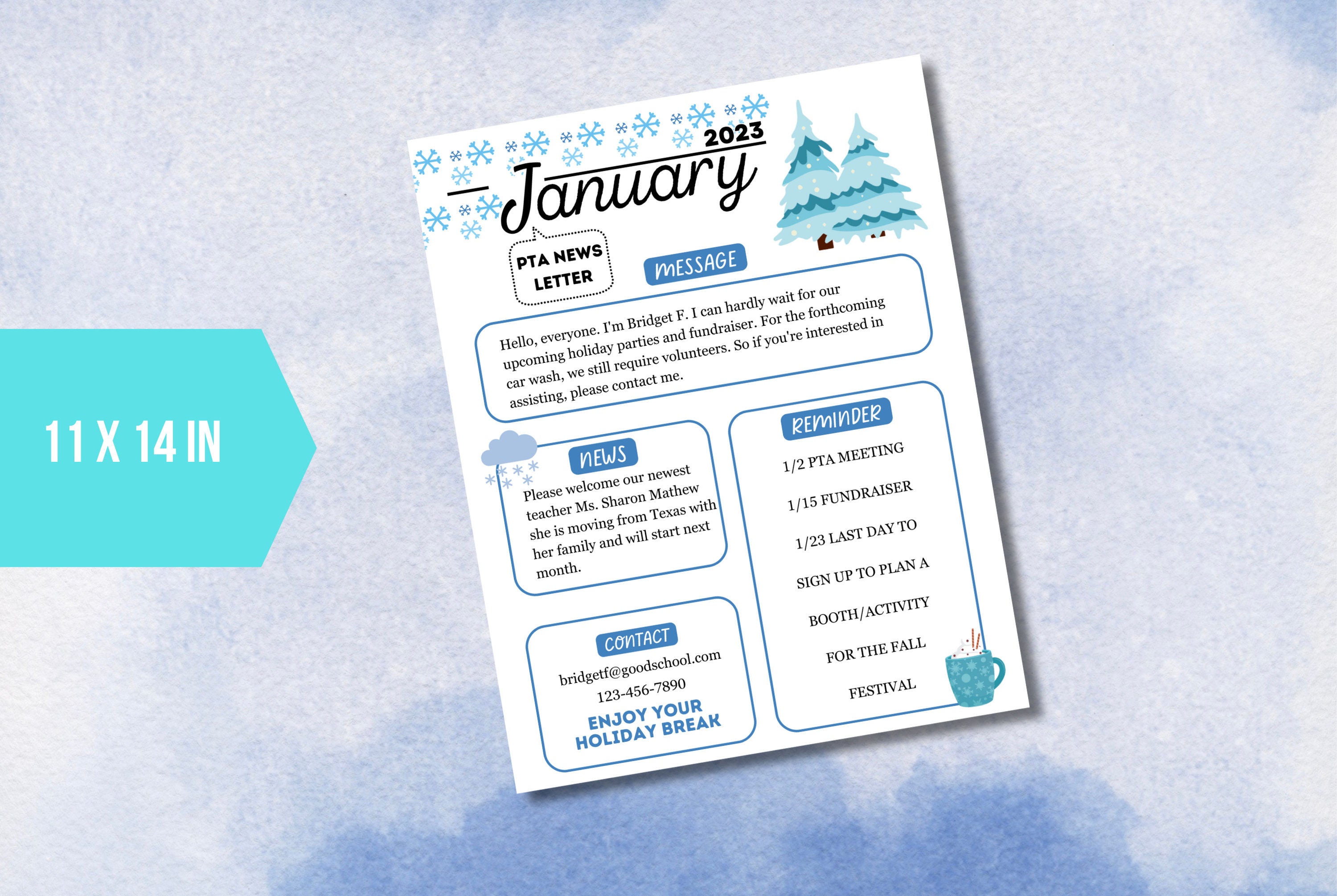 EDITABLE January Newsletter Template, Classroom Printable Handout Flyer ...
