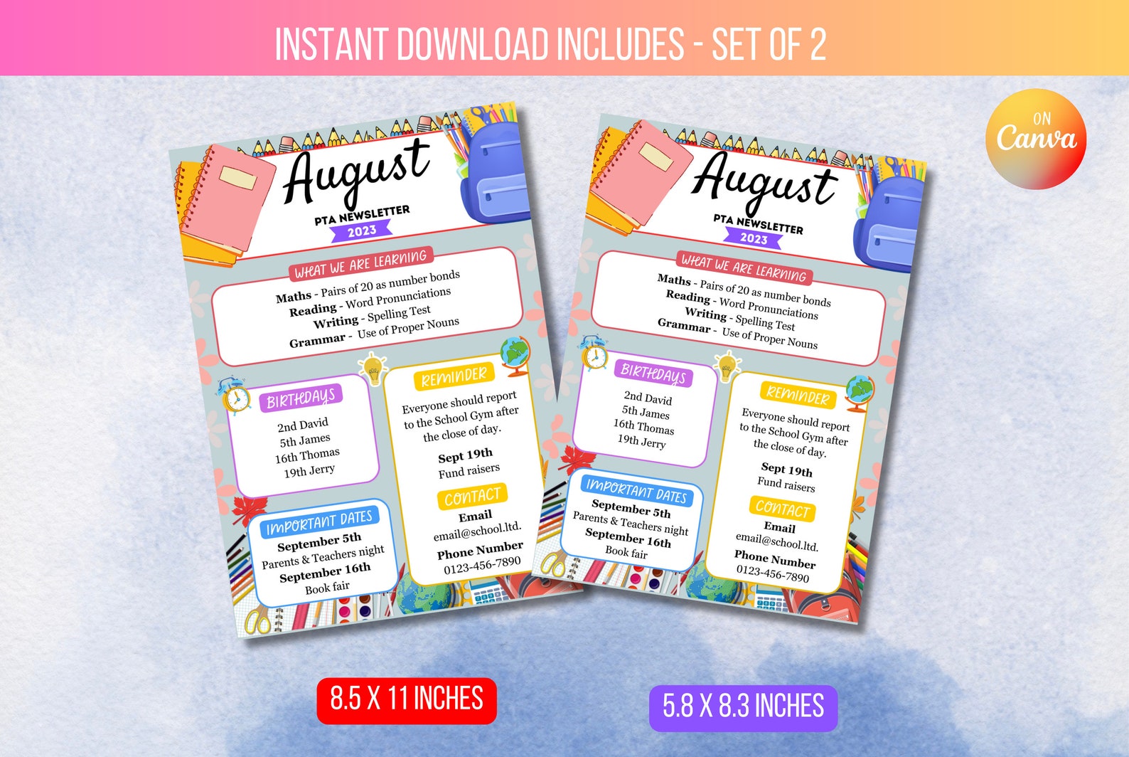 EDITABLE August Newsletter Template, Classroom Printable Handout Flyer ...