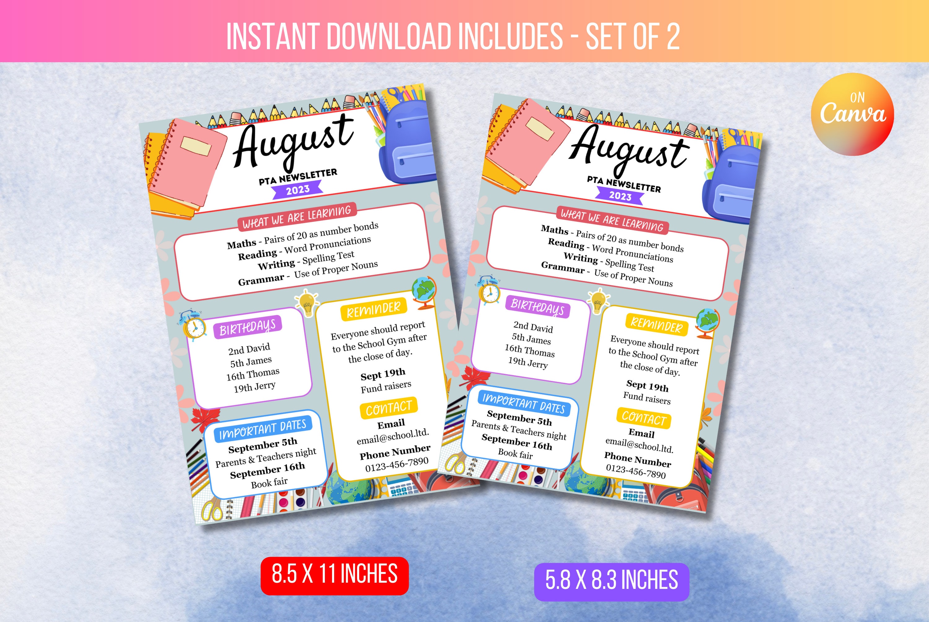 EDITABLE August Newsletter Template, Classroom Printable Handout Flyer ...
