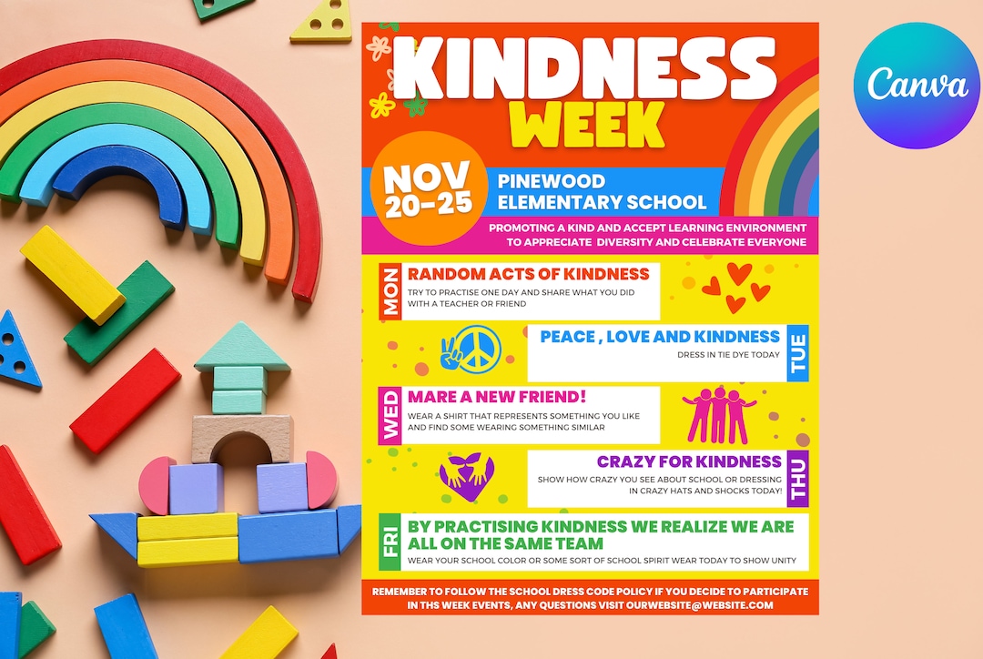 Kindness Week Itinerary Flyer, Diversity Inclusion, Printable Editable ...