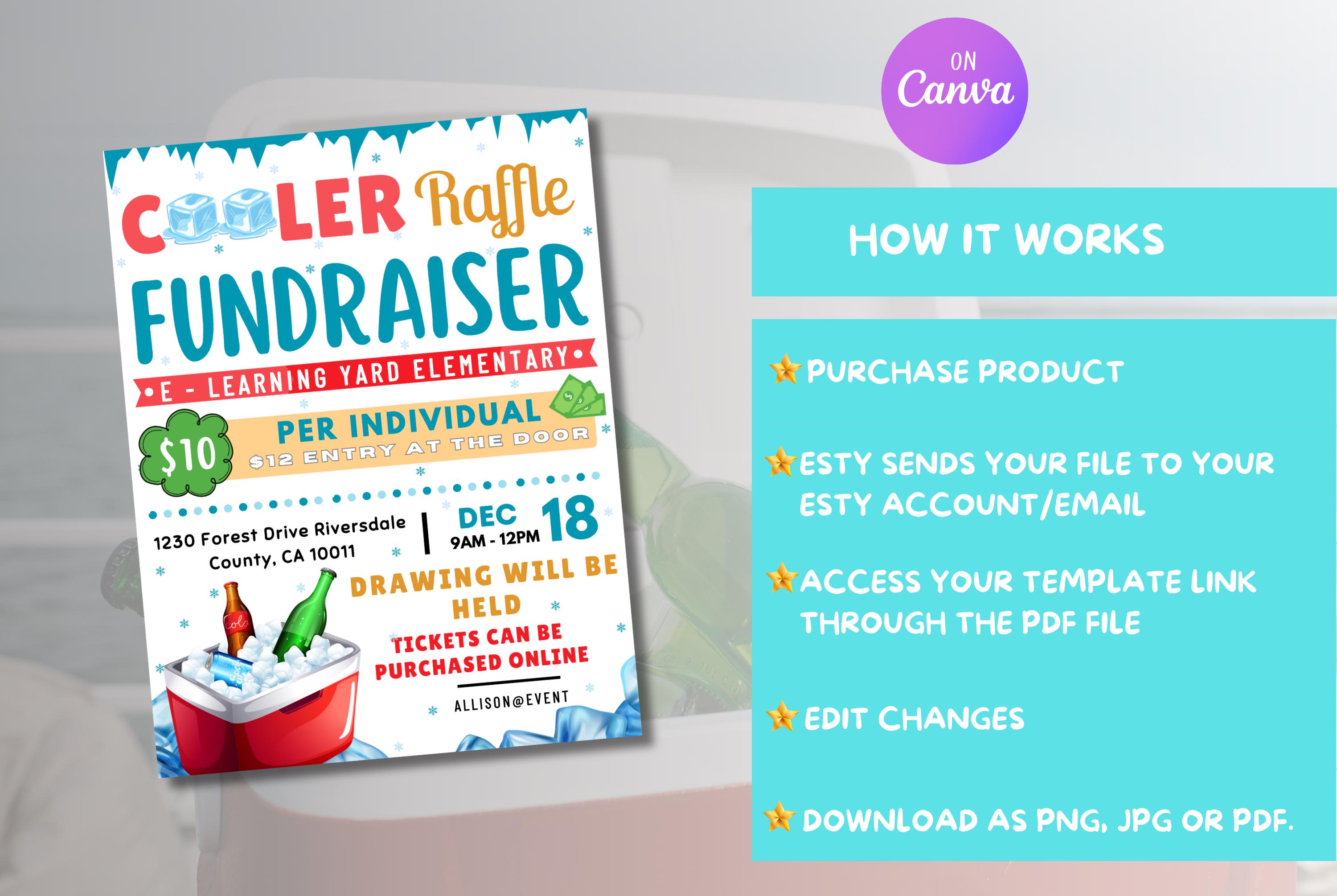 EDITABLE Cooler Raffle Ticket Fundraiser Flyer, School PTO PTA Flyer ...