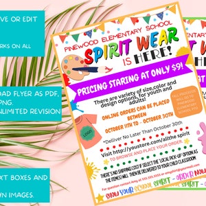 School Spirit Wear Fundraiser Flyer, Clothing T-shirt Sale, Printable ...