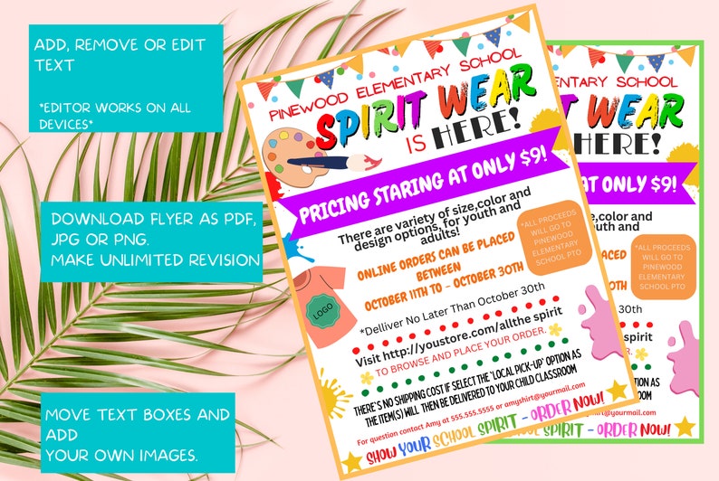 School Spirit Wear Fundraiser Flyer, Clothing T-shirt Sale, Printable ...