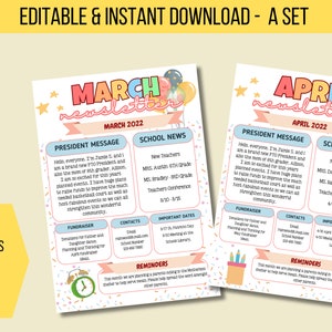 EDITABLE Monthly Newsletter Template Set, Classroom Printable Handout ...