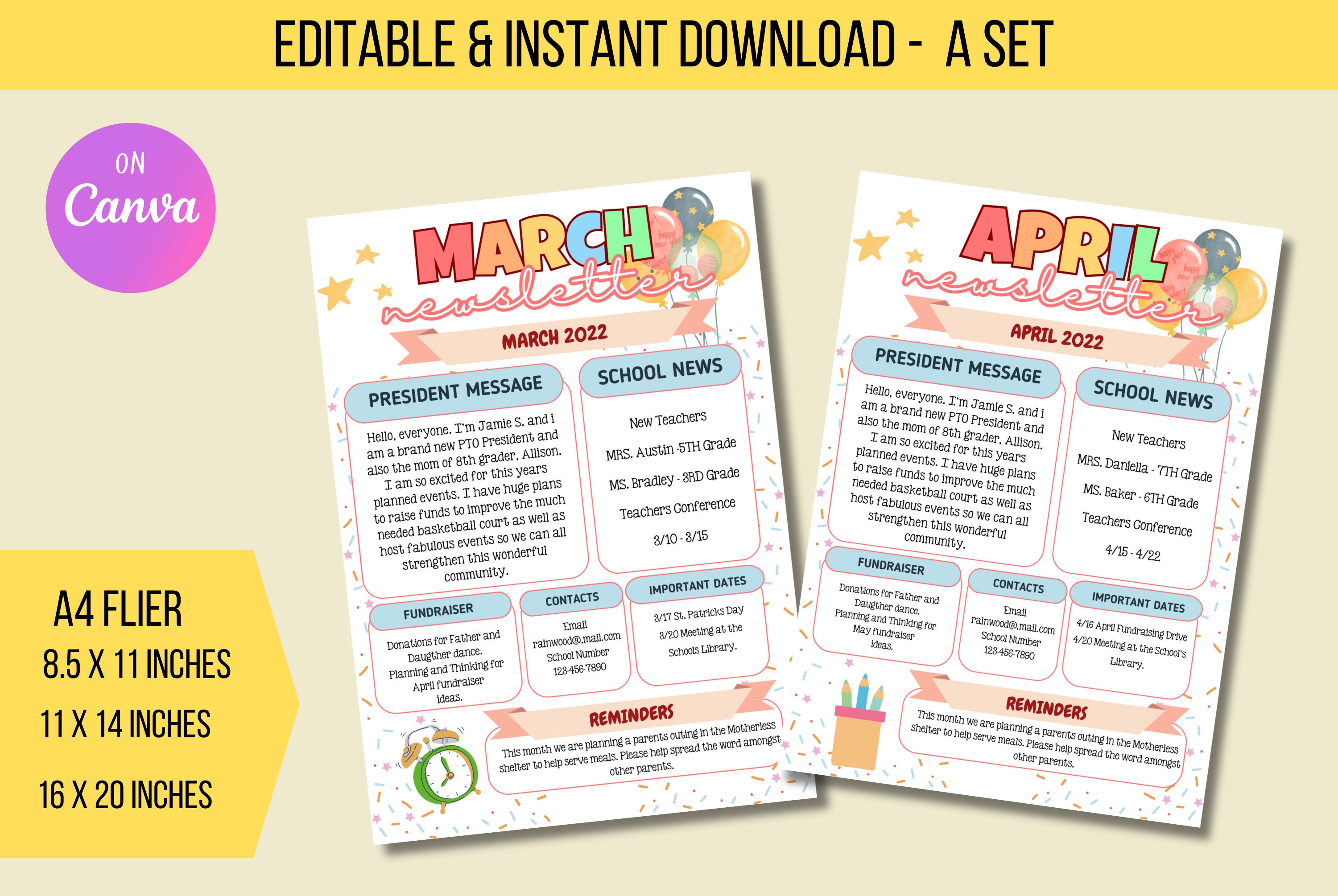 EDITABLE Monthly Newsletter Template Set Classroom Printable - Etsy
