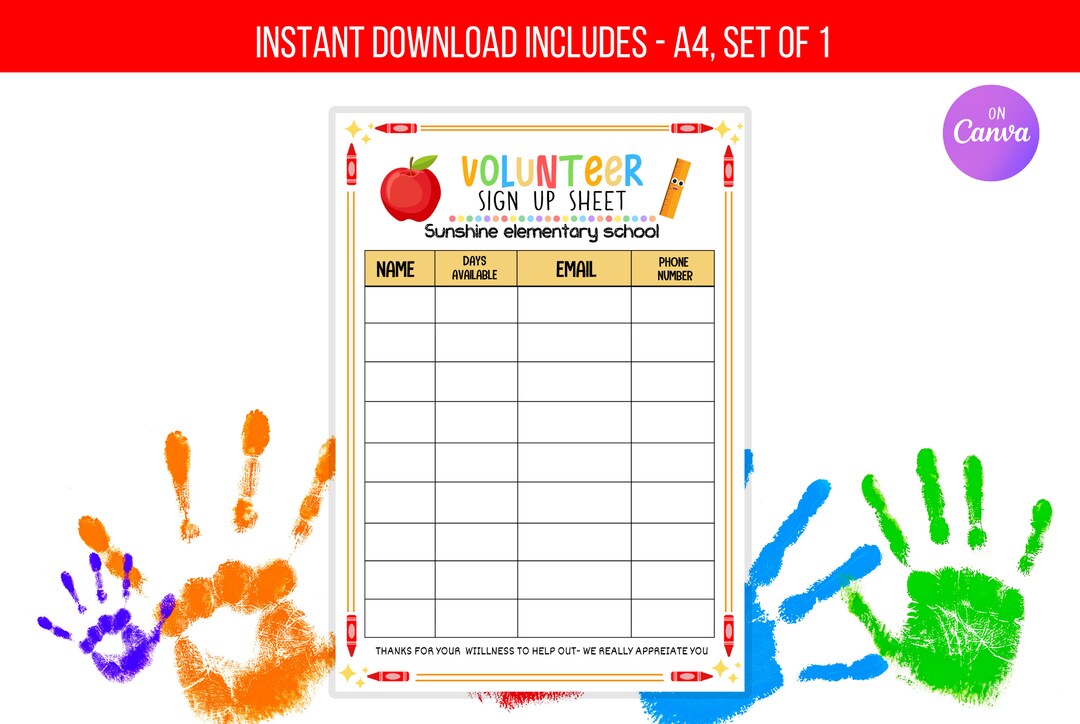 EDITABLE Teacher Volunteer Sheet, School Pto Pta Sign up Sheet ...