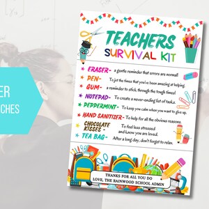 EDITABLE Teacher Survival Kit Template, Teacher Thank You Gift ...