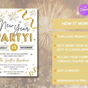 EDITABLE New Years Party Invite, 2024 Cheers to the New Year’s Party ...