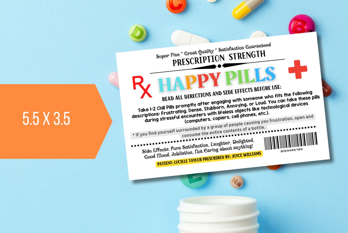 EDITABLE Happy Pills Label, Funny Gag Gift Professional Office Gift ...
