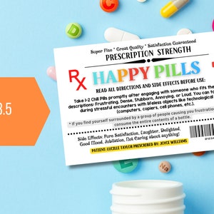 EDITABLE Happy Pills Label, Funny Gag Gift Professional Office Gift ...