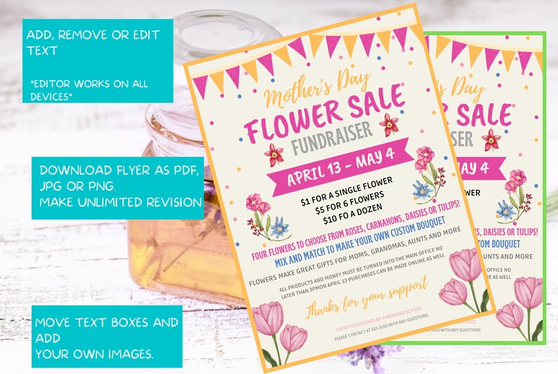 EDITABLE Mother's Day Flower Fundraiser Flyer, Printable Invite ...