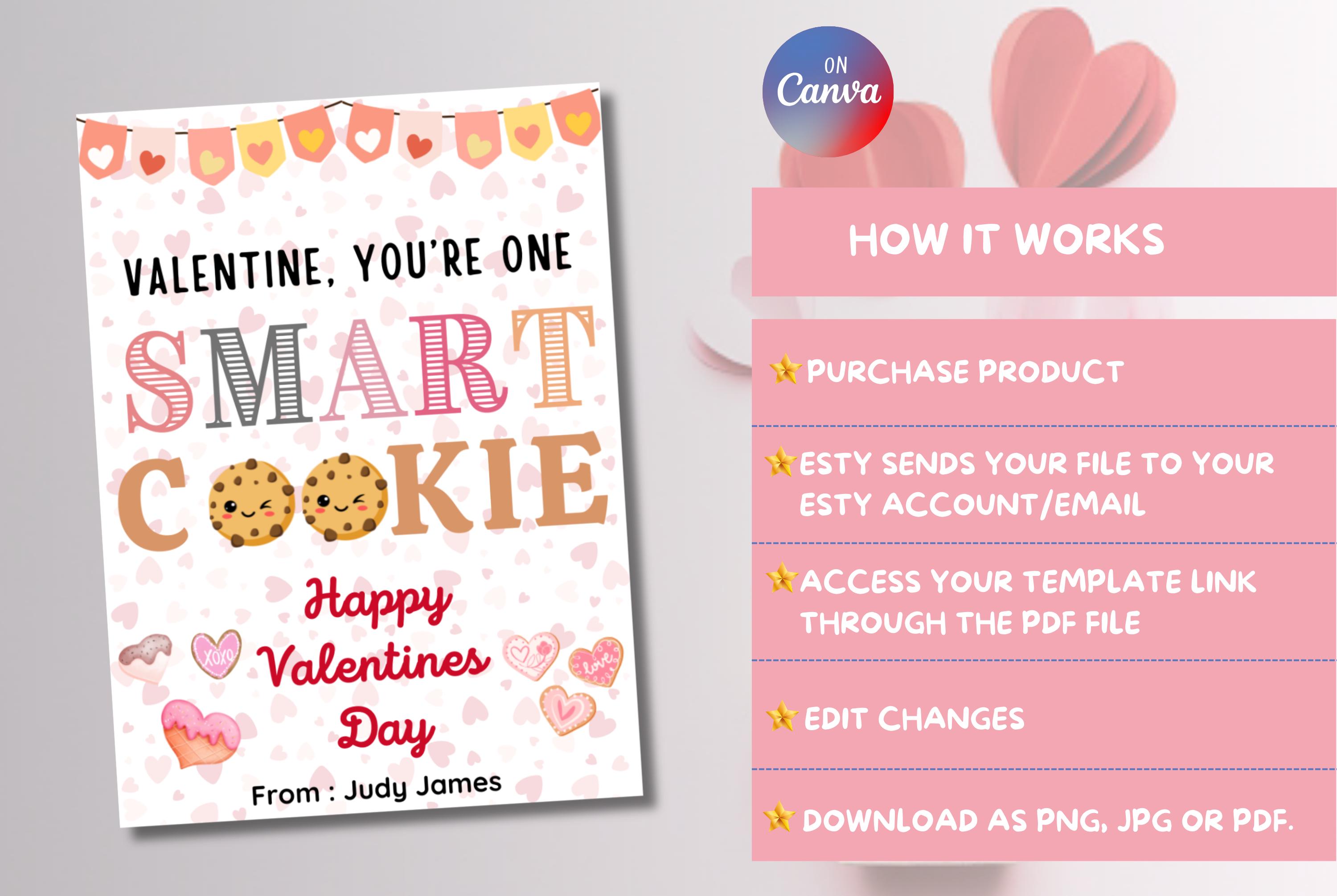 EDITABLE Smart Cookie Valentine's Day Gift Tag, Cookie Favor Tag ...