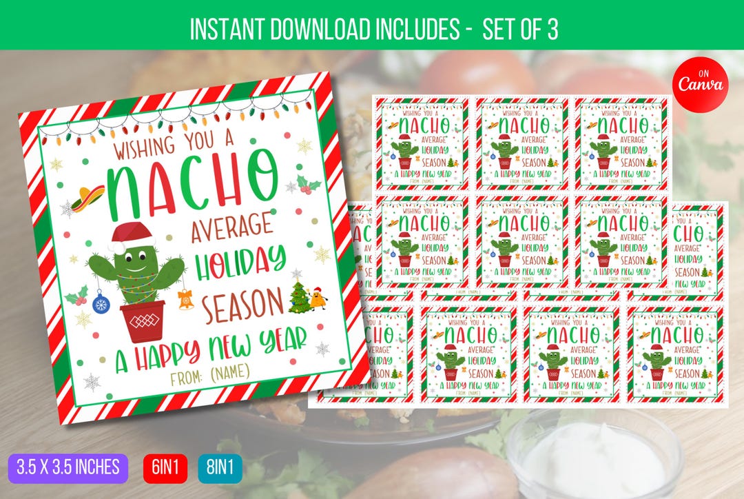 EDITABLE Nacho Average Christmas Gift Tag, Nachos Holiday Gift Tag ...