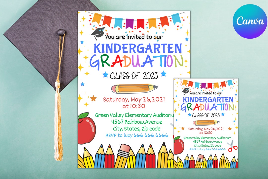 Editable Kindergarten Graduation Invitation Flyer, Printable ...