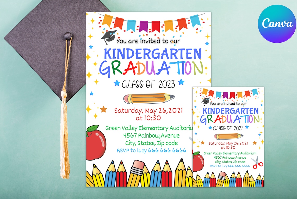 Editable Kindergarten Graduation Invitation Flyer, Printable ...