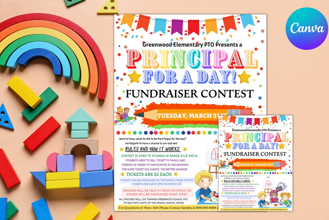 EDITABLE Principal for a Day Contest Fundraiser Flyer, Printable ...