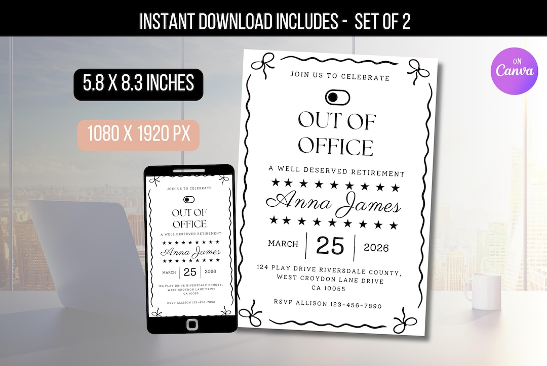 EDITABLE Out of Office Retirement Party Invite, Party Invitation ...