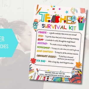 EDITABLE Teacher Survival Kit Template, Teacher Thank You Gift ...