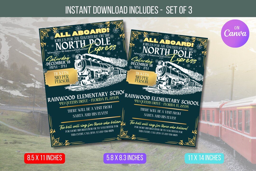 EDITABLE Northpole Express Train Flyer With Ticket, Santa Flyer and ...
