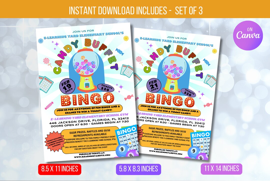 EDITABLE Candy Buffet Bingo Night Flyer, Bingo Fundraiser, PTO ...
