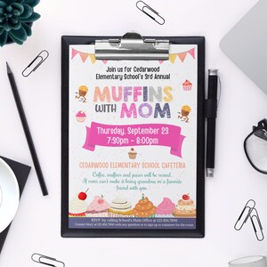 Editable Muffins With Mom, Mother's Day Invitation, School Mom ...