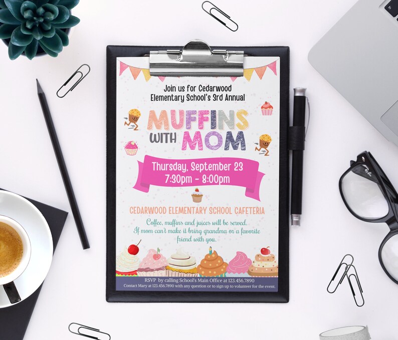 Editable Muffins With Mom Mother's Day Invitation School - Etsy