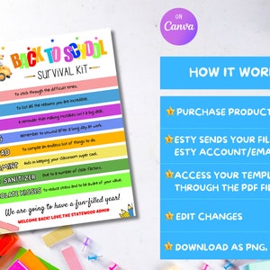 EDITABLE Back to School Survival Kit Template, First Day of School ...