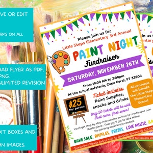 EDITABLE Paint Night Fundraiser Flyer Template, Charity Non Profit ...