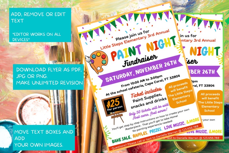 EDITABLE Paint Night Fundraiser Flyer Template Charity Non - Etsy